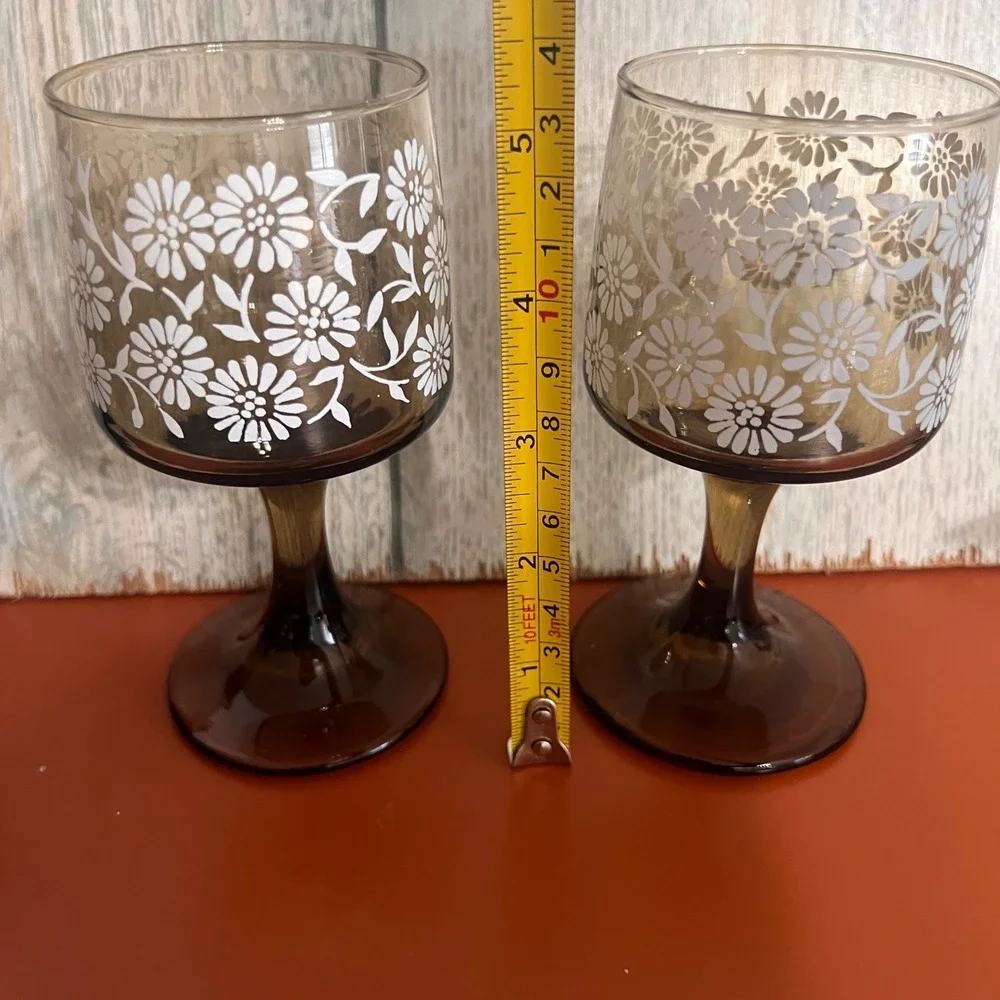 Libby's | Dining | Vintage Libbys Amber Glass Daisy Goblets Floral ...